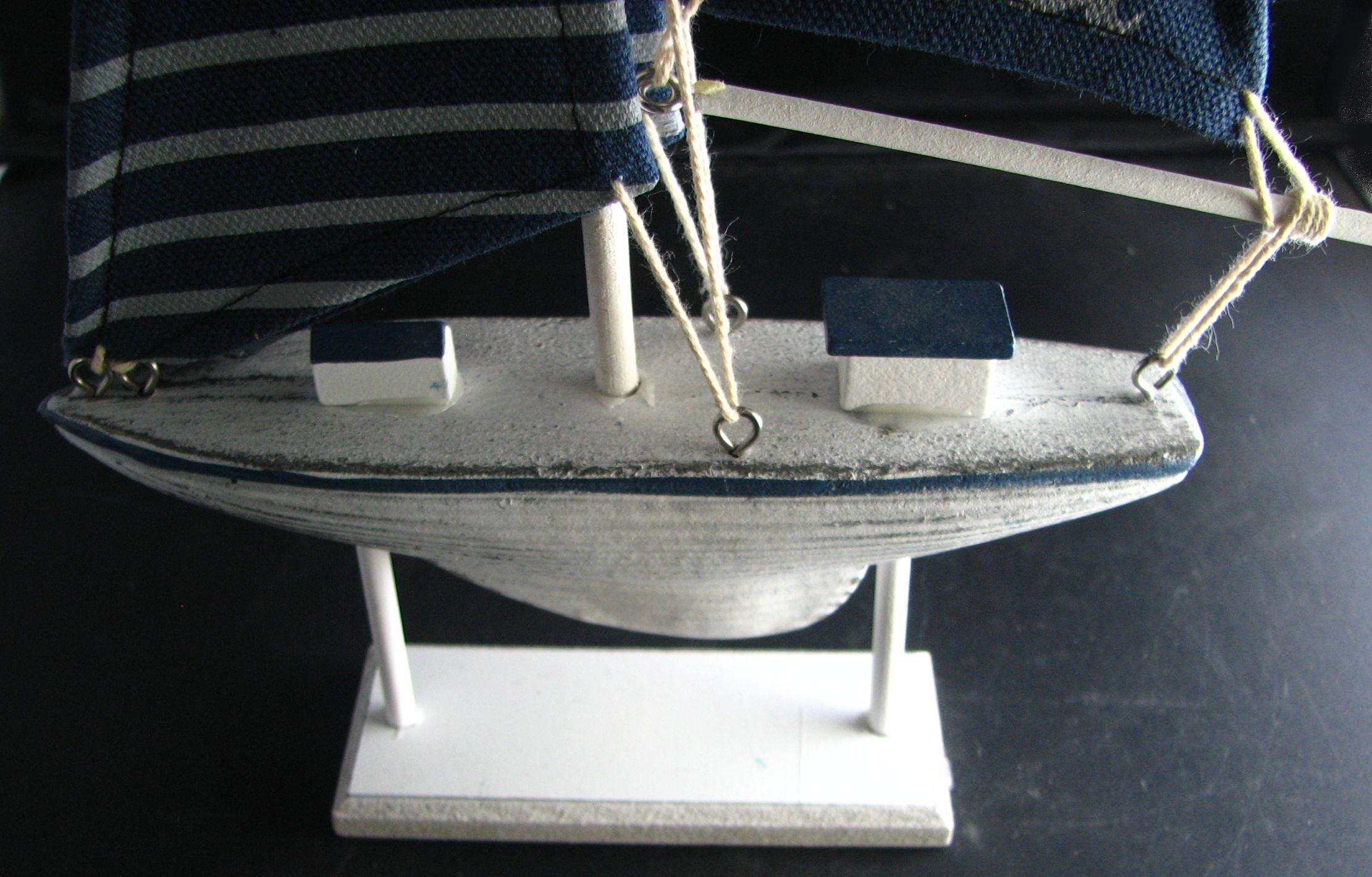 Wooden Ship Model- Sailboat Sloop- "by the Sea, by the Sea" Navy Blue ...
