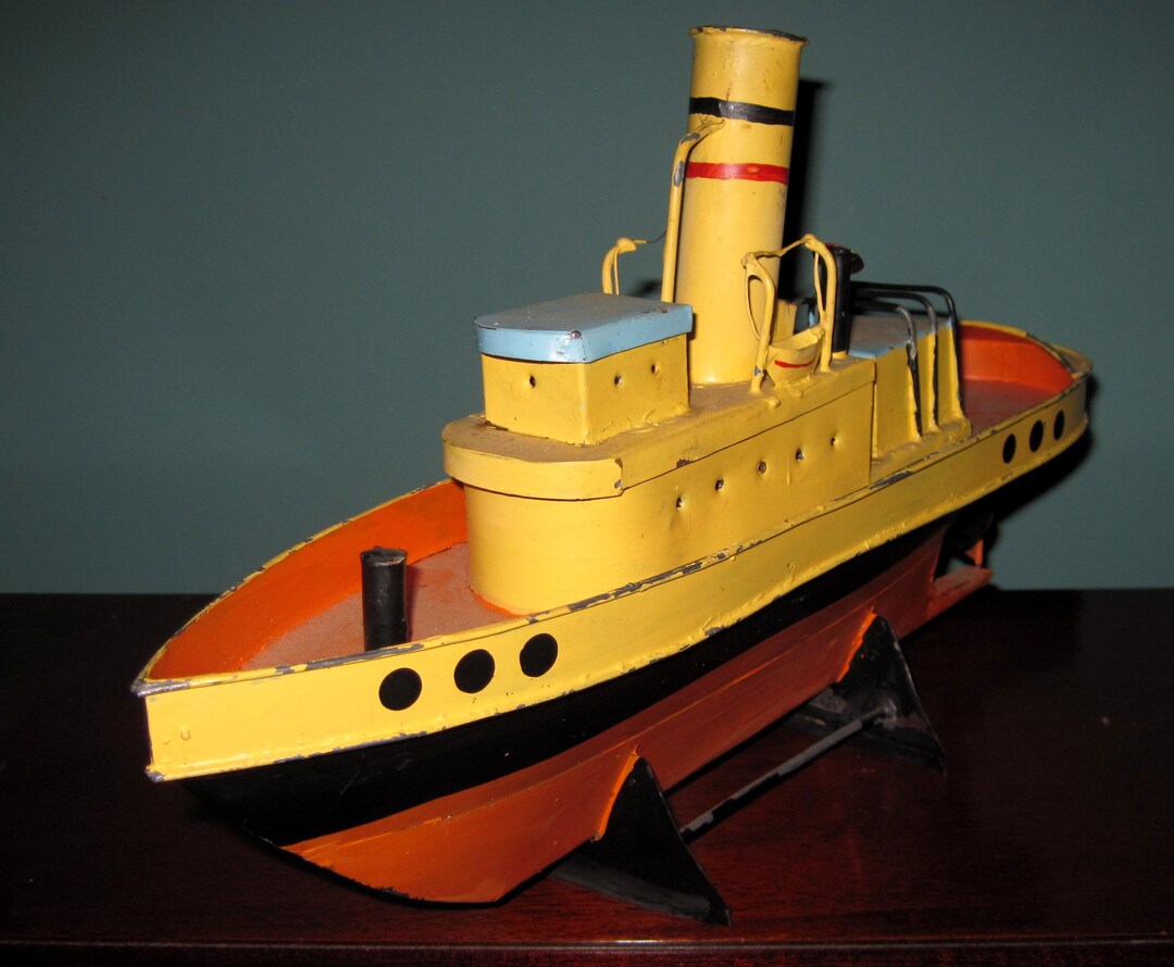Tin Vingtage Reproduction of an Antique One Funnel Steamer Cargo Ship ...