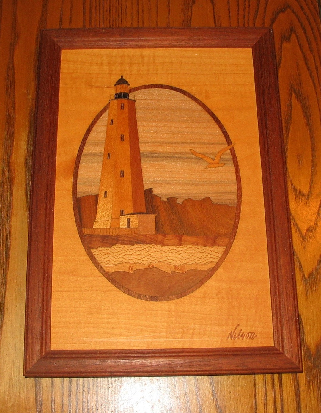 Sandy Hook Lighthouse, 1767 BEAUTIFUL WOOD Inlay MARQUETRY by Hudson ...