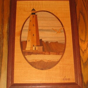 Sandy Hook Lighthouse, 1767 BEAUTIFUL WOOD Inlay MARQUETRY by Hudson ...