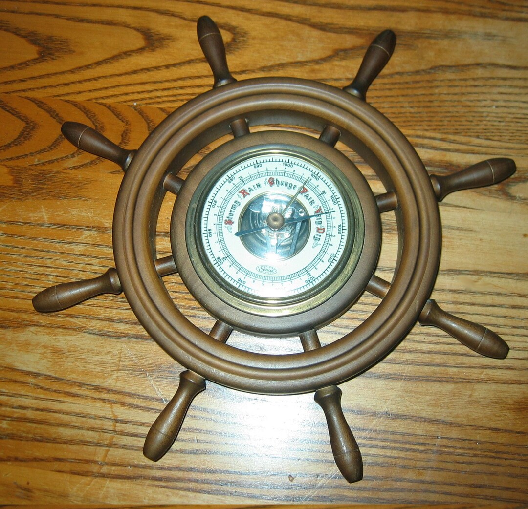Vintage Large West German WOODEN SHIP WHEEL Barometer Working - Etsy