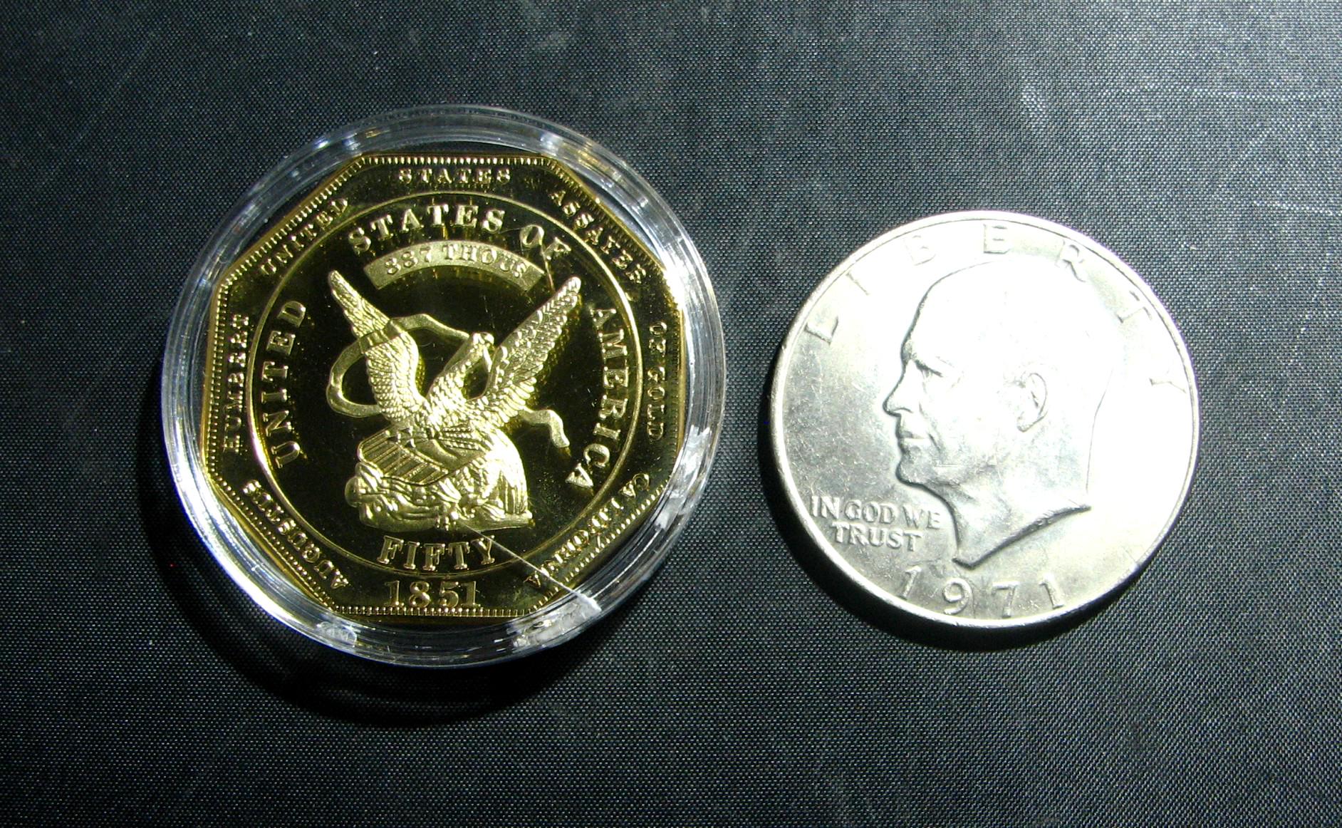 Rare Souvenir 50 Dollar California Gold Proof Coin- 1851- Gold Plated ...