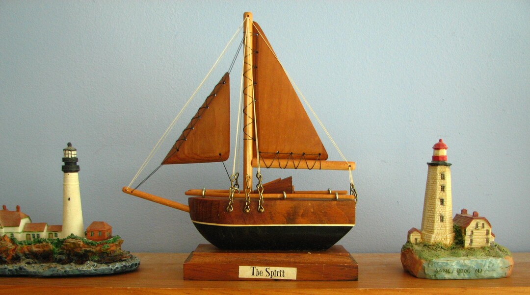 Handcrafted Wood Sloop "the Spirit" Sailboat Model- Carved Wooden Sails ...