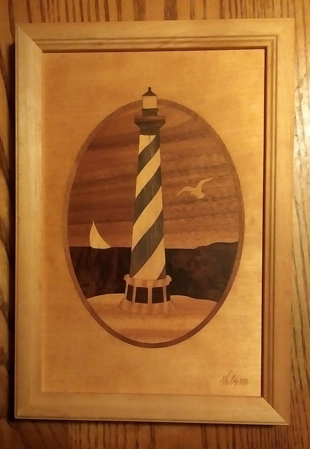 Cape Hatteras Lighthouse, 1870 BEAUTIFUL WOOD Inlay MARQUETRY by Hudson ...