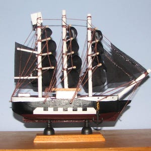 Wooden Ship Model PIRATE SHIP With Jolly Rogers 8" Long FULLY Assembled ...