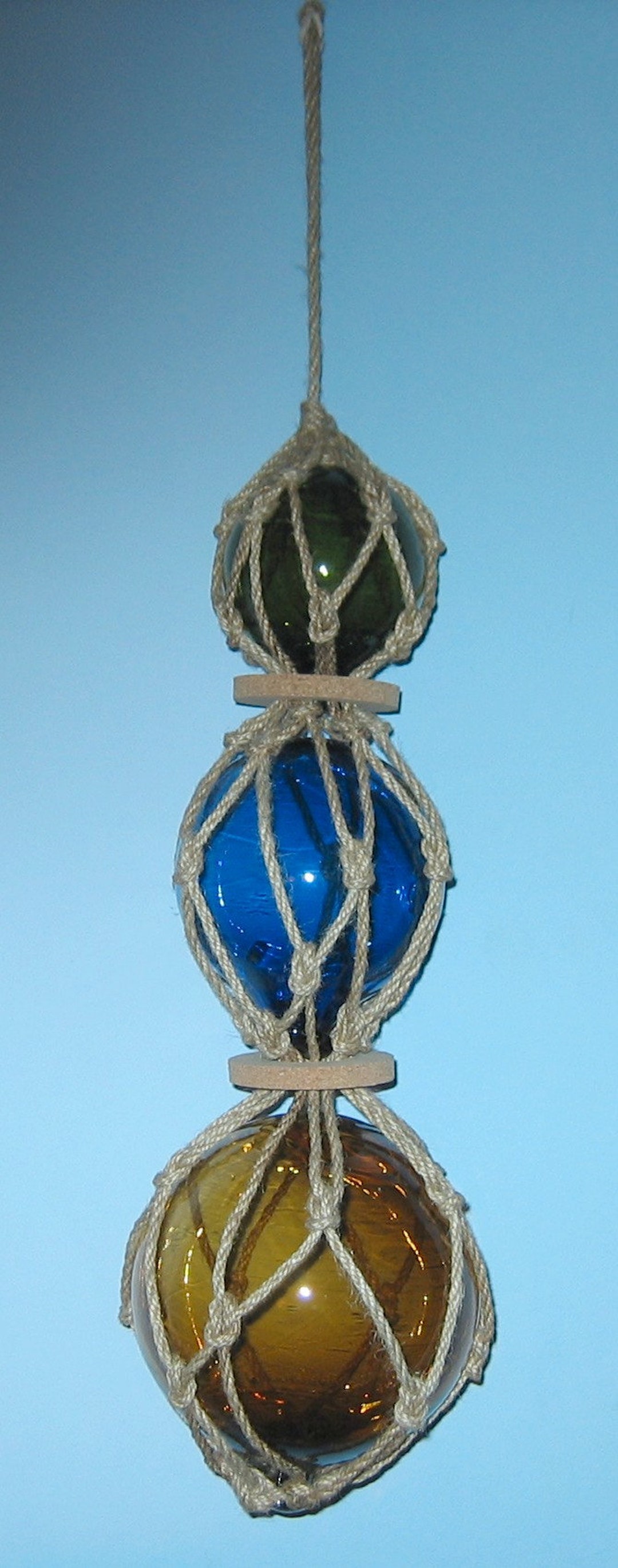 Nautical GLASS FISHING FLOATS With Macrame 22" Long Green/blue/amber ...
