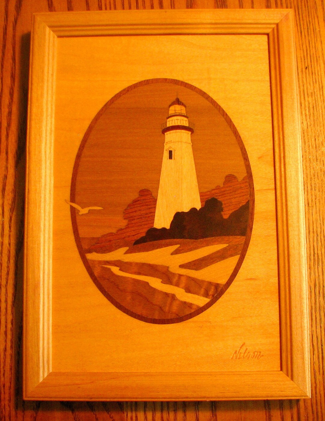 Marblehead Lighthouse, 1820 BEAUTIFUL WOOD Inlay MARQUETRY by Hudson ...