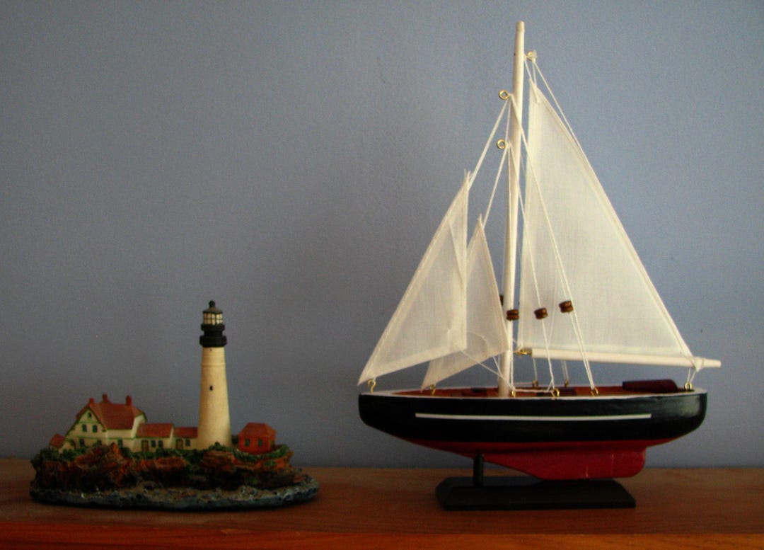 Wooden Ship Model- Sailboat Sloop- 7 1/2" Long Beautiful! New/assembled ...