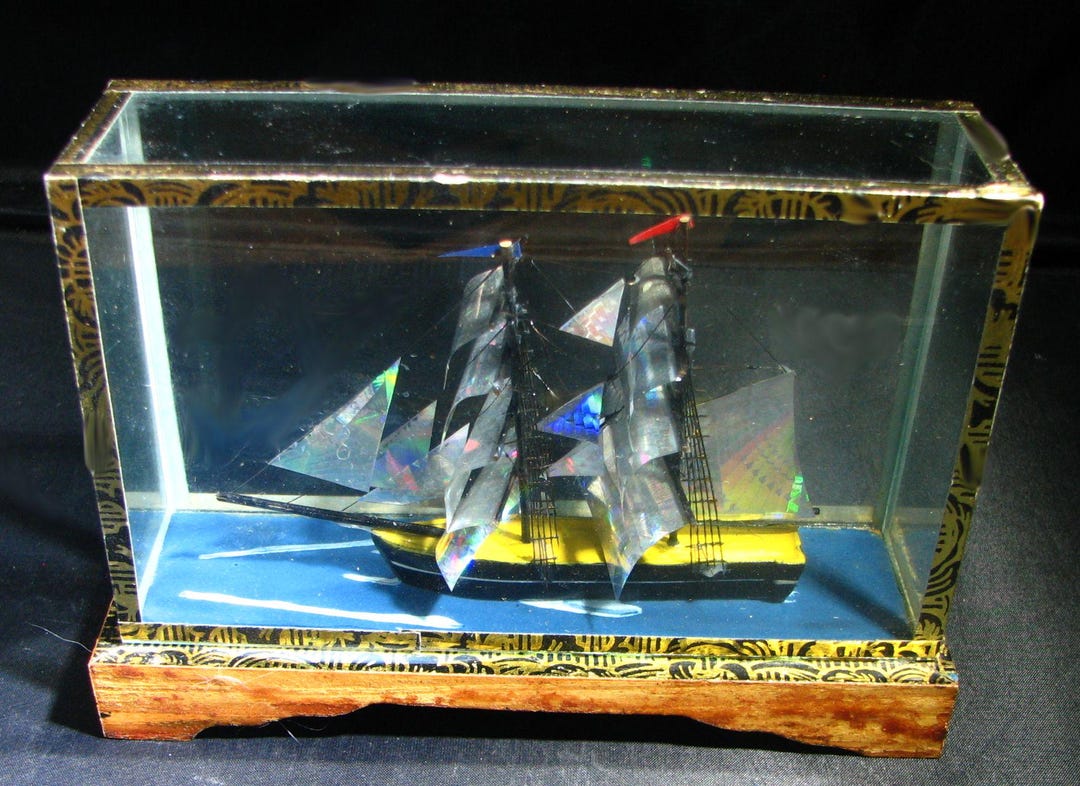 Vintage Ship Model Tallship Barquentine W/13 /silver Sails in 6" Glass ...