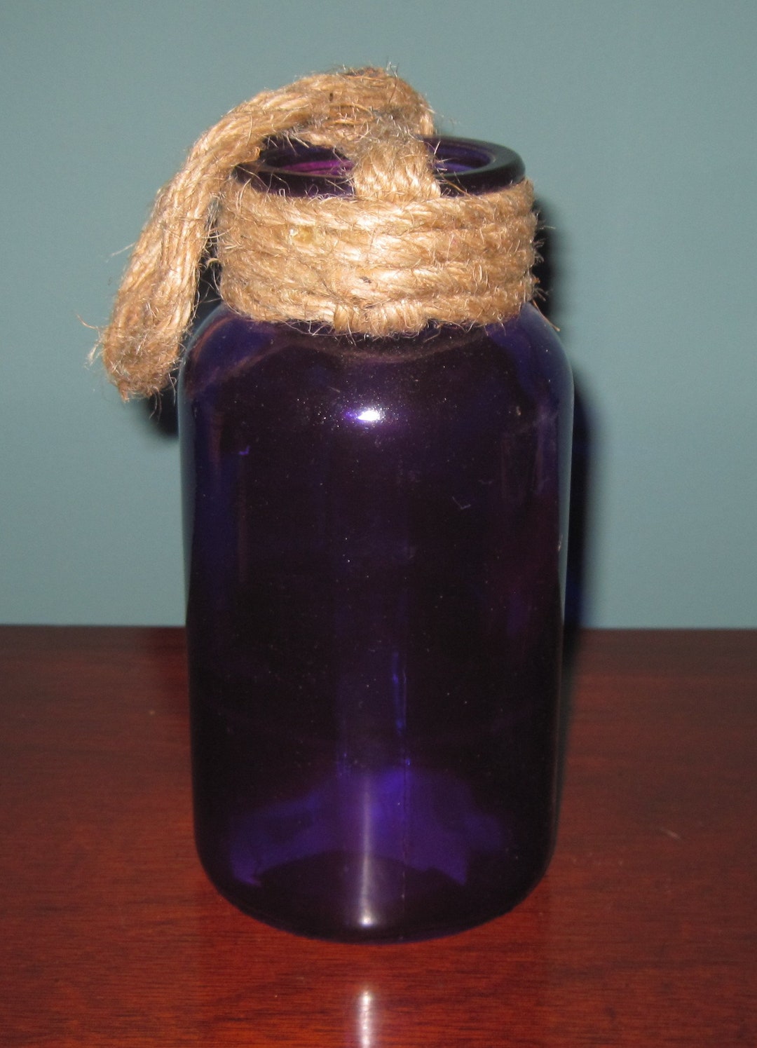 Deep Purple Glass Nautical Bottle Wrapped With Jute Rope - Etsy