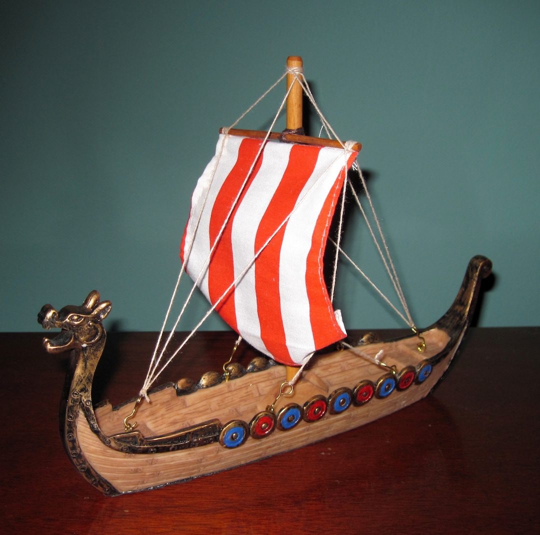 Ship Model of a DRAGON VIKING SHIP W/cloth Sail and Wooden Mast ...