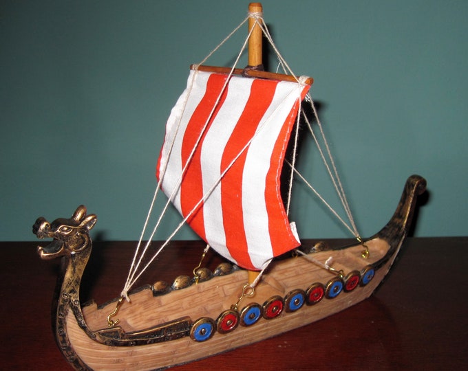 Ship Model of a DRAGON VIKING SHIP W/cloth Sail and Wooden Mast ...