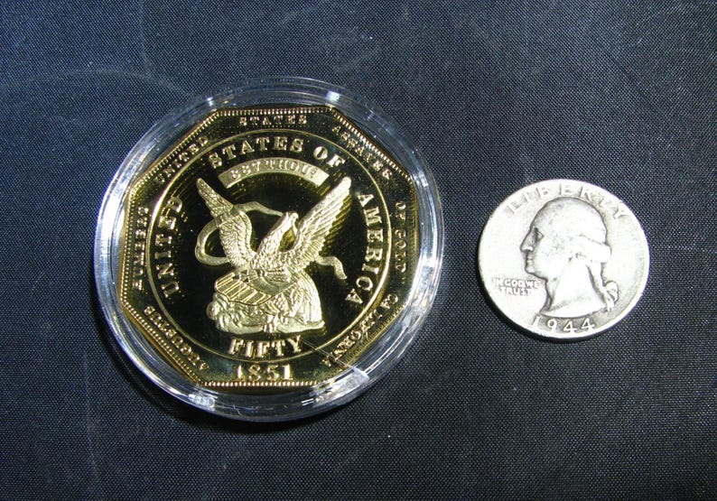 Rare Souvenir 50 Dollar California Gold Proof Coin- 1851- Gold Plated ...