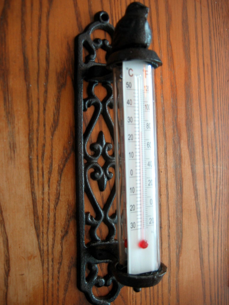 Ornate Cast Iron BIRD TOPPER Outdoor Thermometer Triple Strips - Etsy