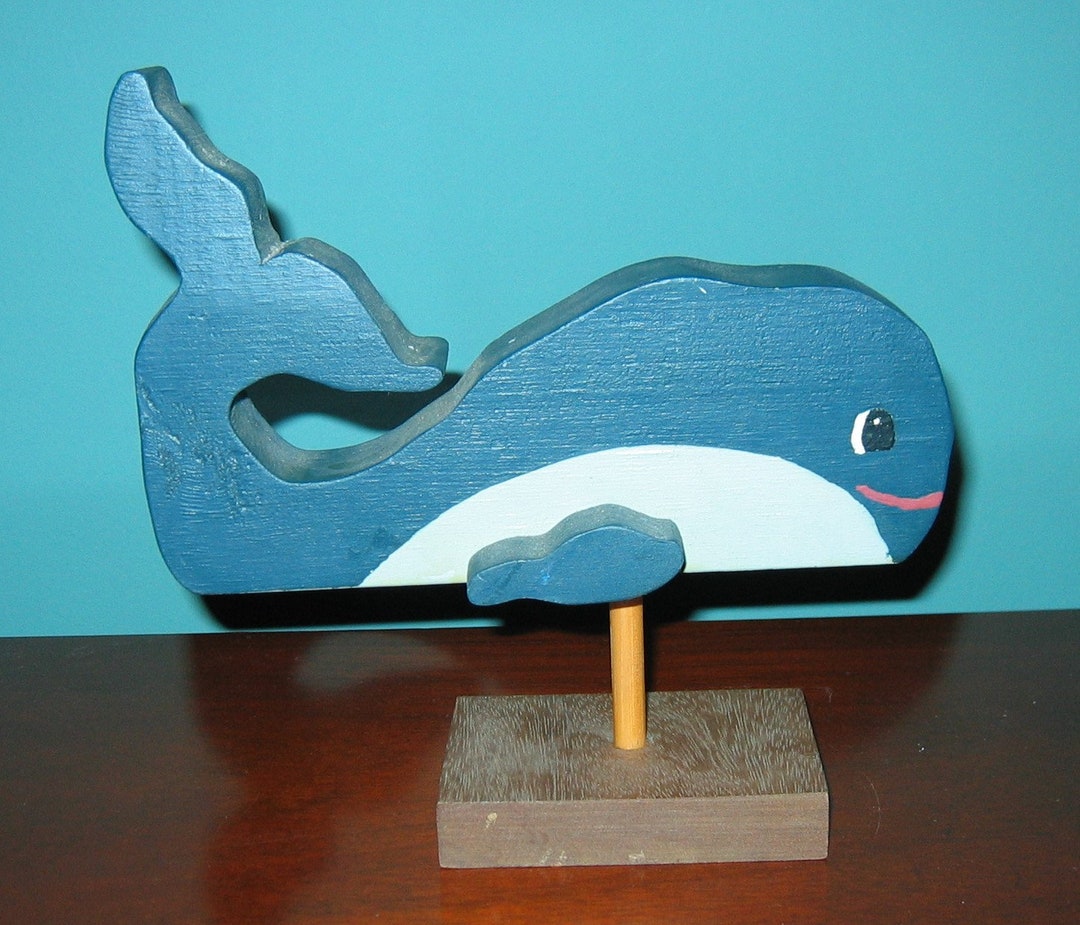 Wooden Sculpture of a Friendly Blue Whale. 8 1/2" Long on Stand - Etsy
