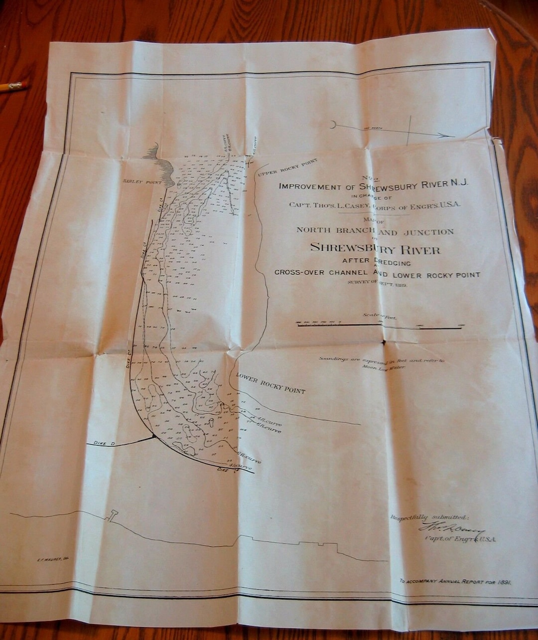 Historic Original 1889 Dredging Map of the SHREWSBURY RIVER, Rumson ...