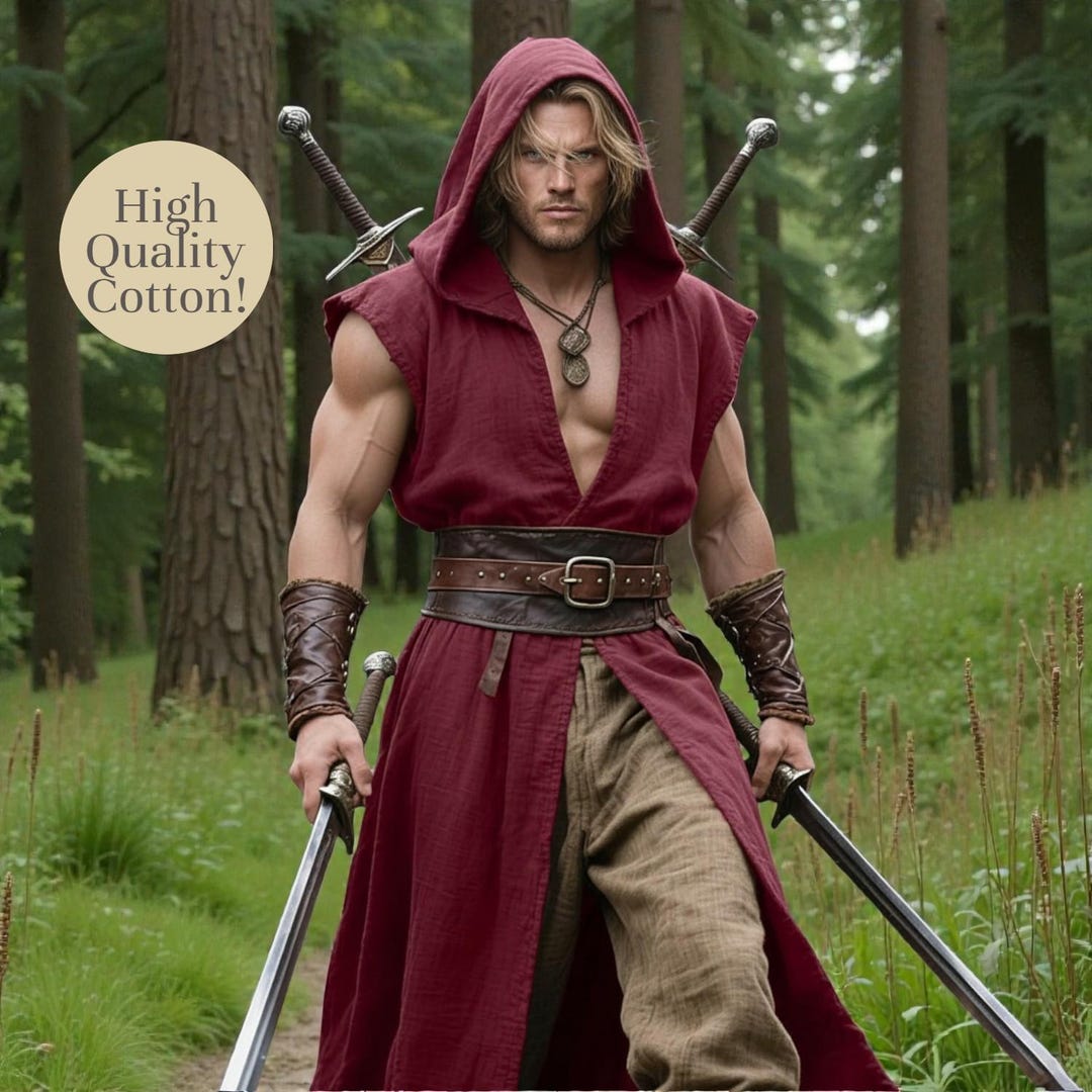 Viking Assassin Tunic Cloak, Medieval Hooded Surcoat for Men ...