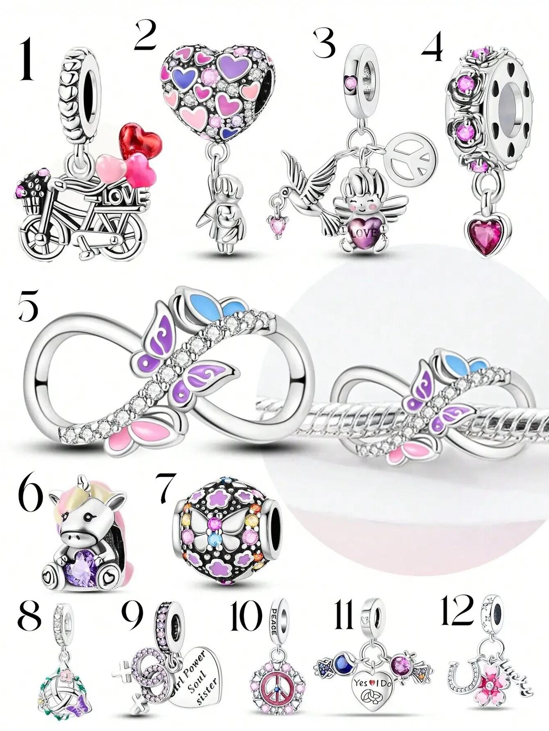 Silver Valentines Charms, Infinity Charm, Love Charms, Dangle Charms ...