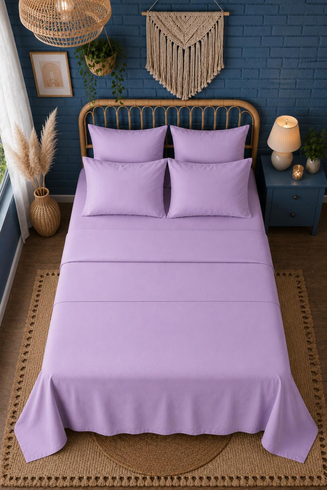 Lilac Linen Flat Sheet Set – Soft Washed Bedding, Breathable Boho ...
