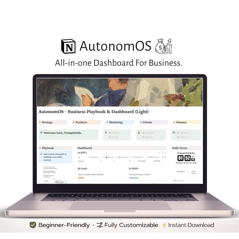 Notion Business Dashboard Template - Autonomos | Small Business Planner, CRM, Finance Tracker ...