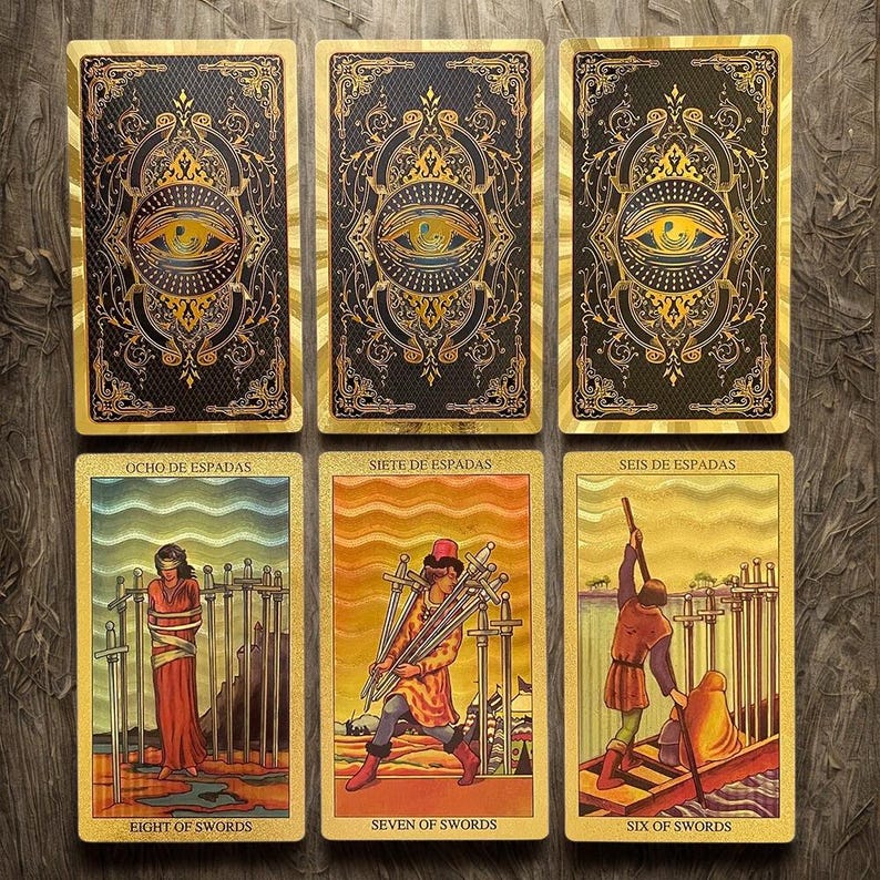 Golden Foil Tarot Deck Spanish and English Prophecy Cards for Beginners ...