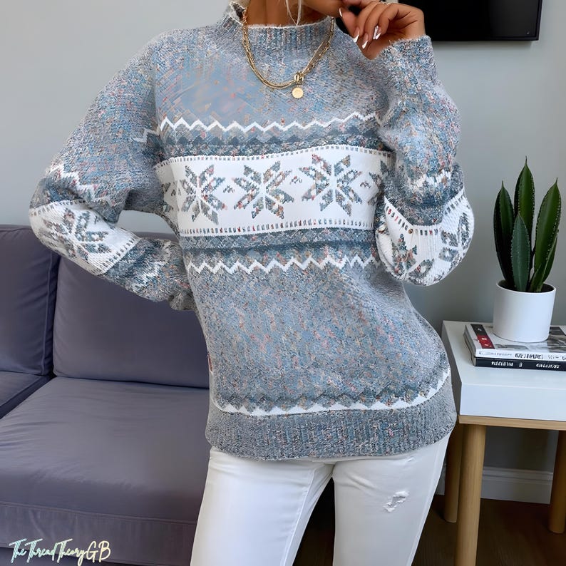 Cozy Snowflake Knit Sweater for Women • Winter Fair Isle Pullover ...