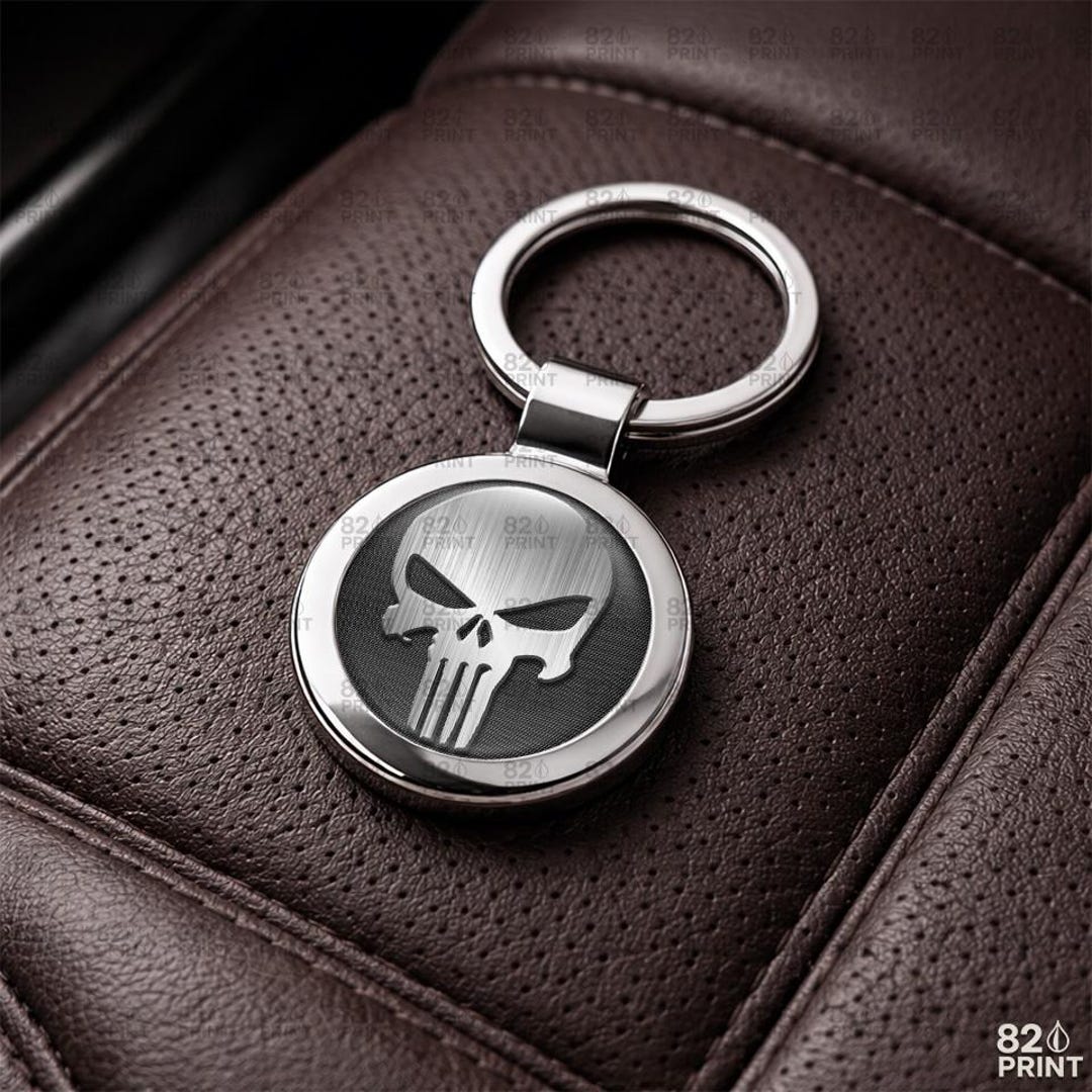 Skull Round Metal Car Keychain – Automotive Logo Style Key Ring ...