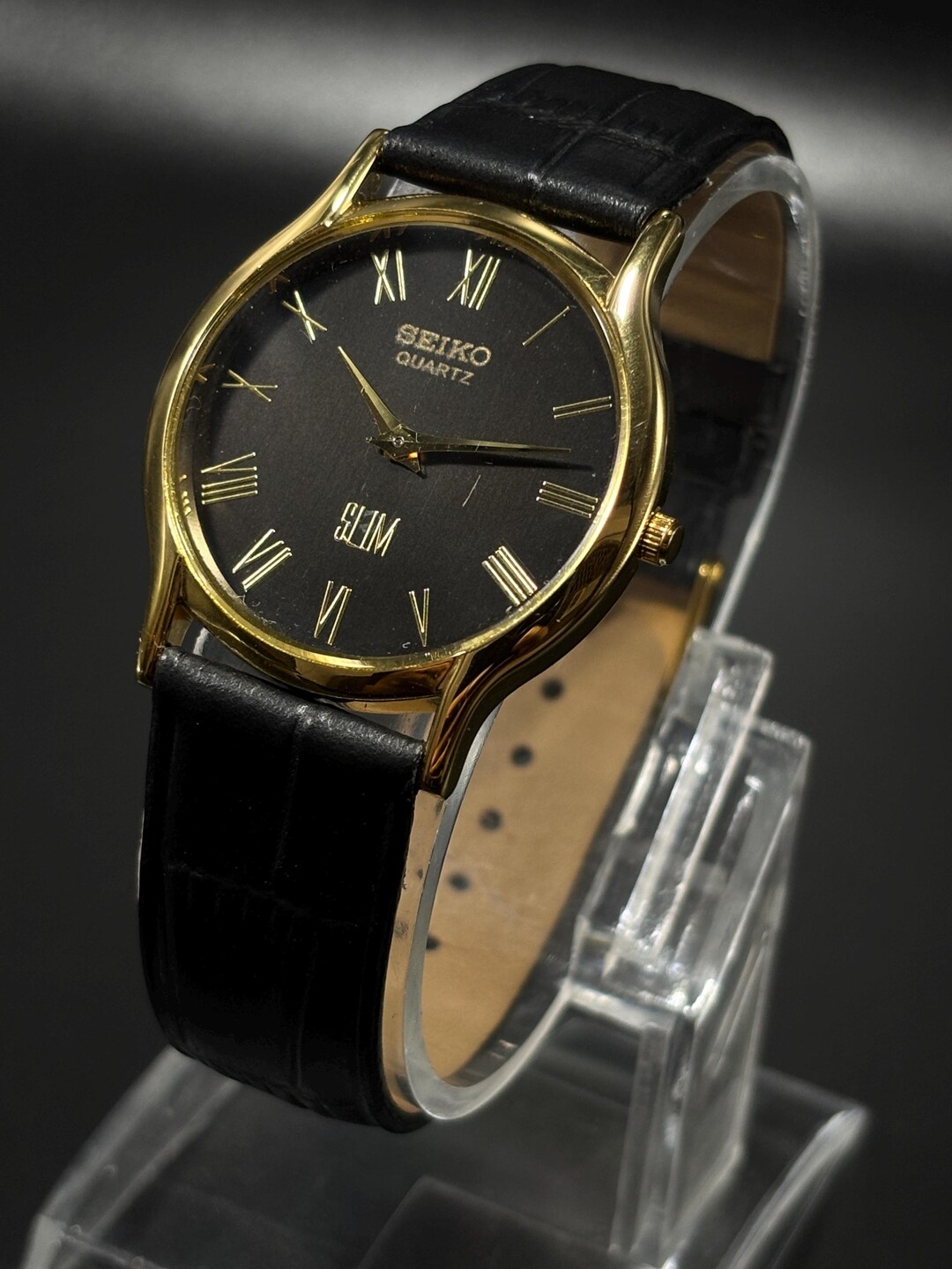 Vintage Seiko Watch | Slim Roman Numeral Dial, Leather Band | Golden ...