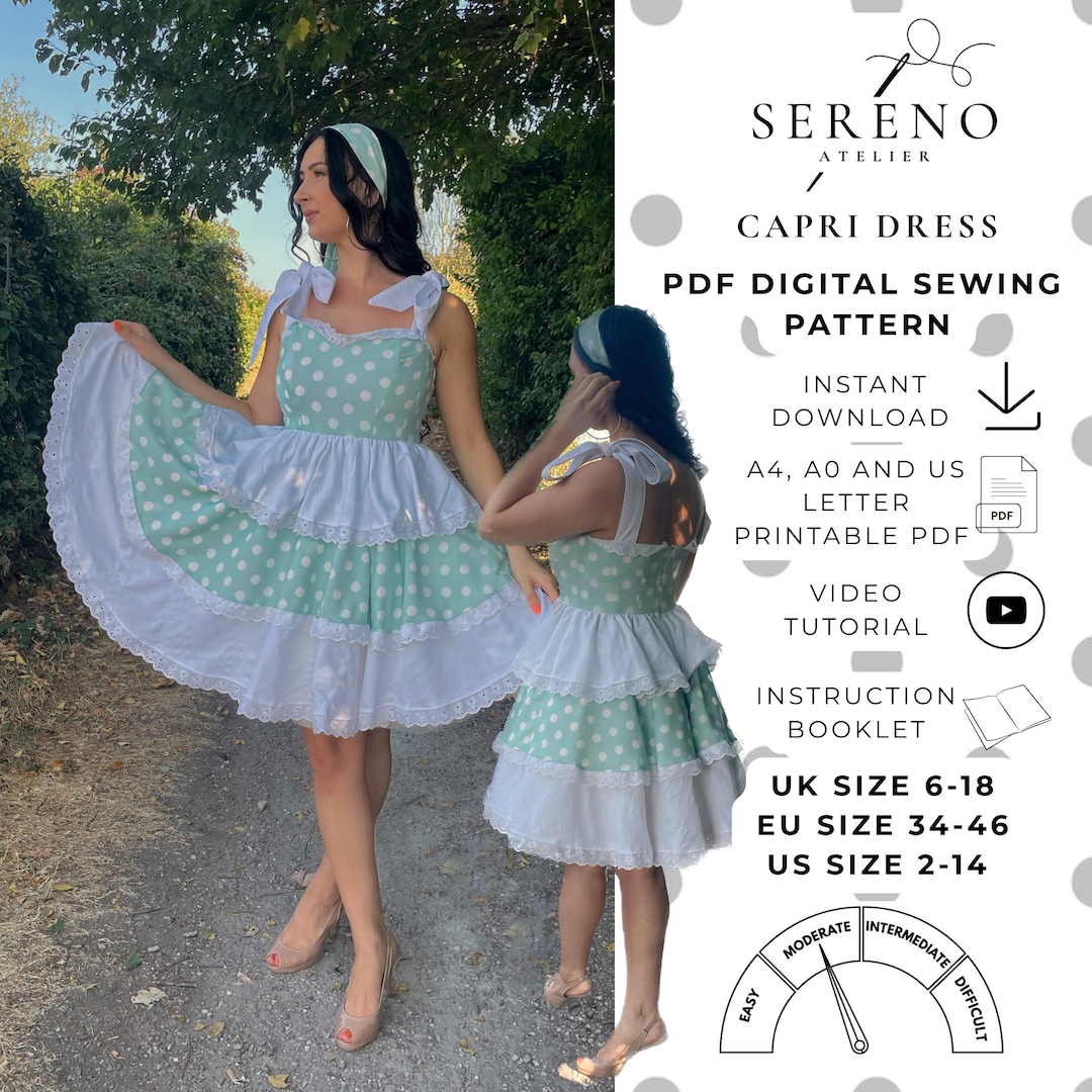 Capri Dress PDF Sewing Pattern | Cottagecore Tiered Ruffle Sundress ...