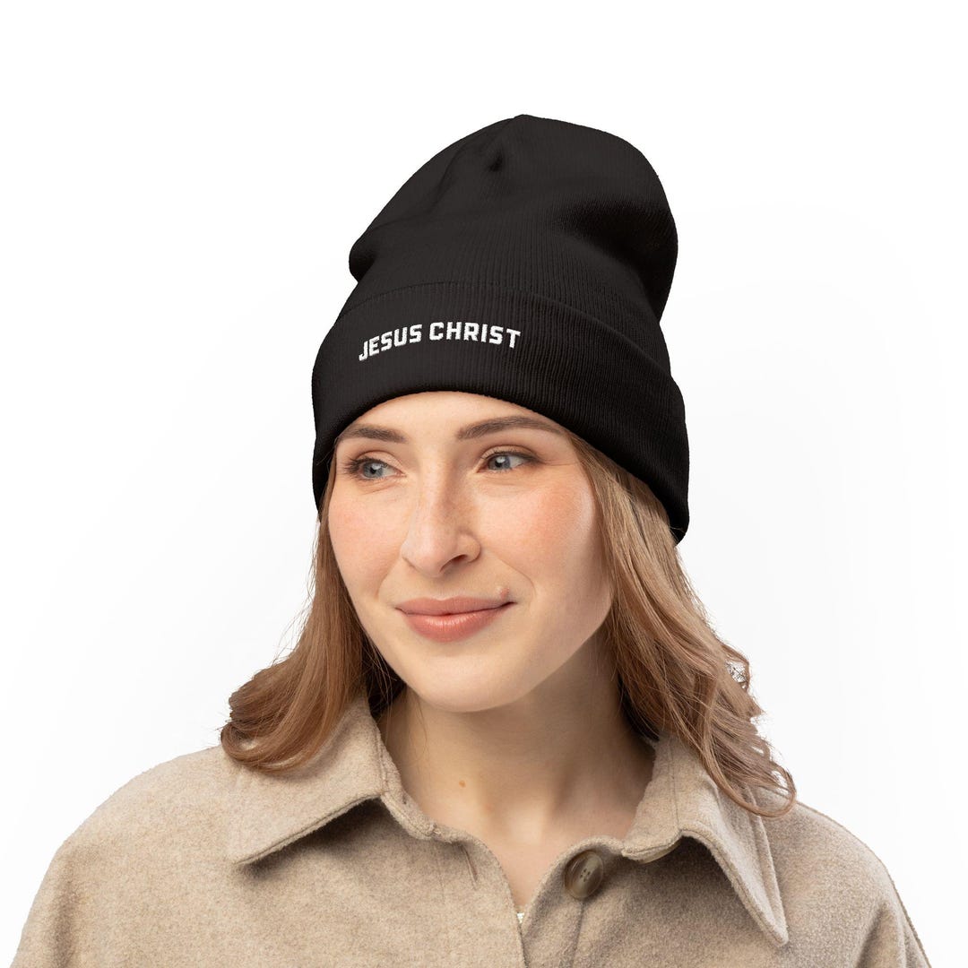 Jesus Christ Embroidered Knit Beanie | Religious Scripture Hat - Etsy