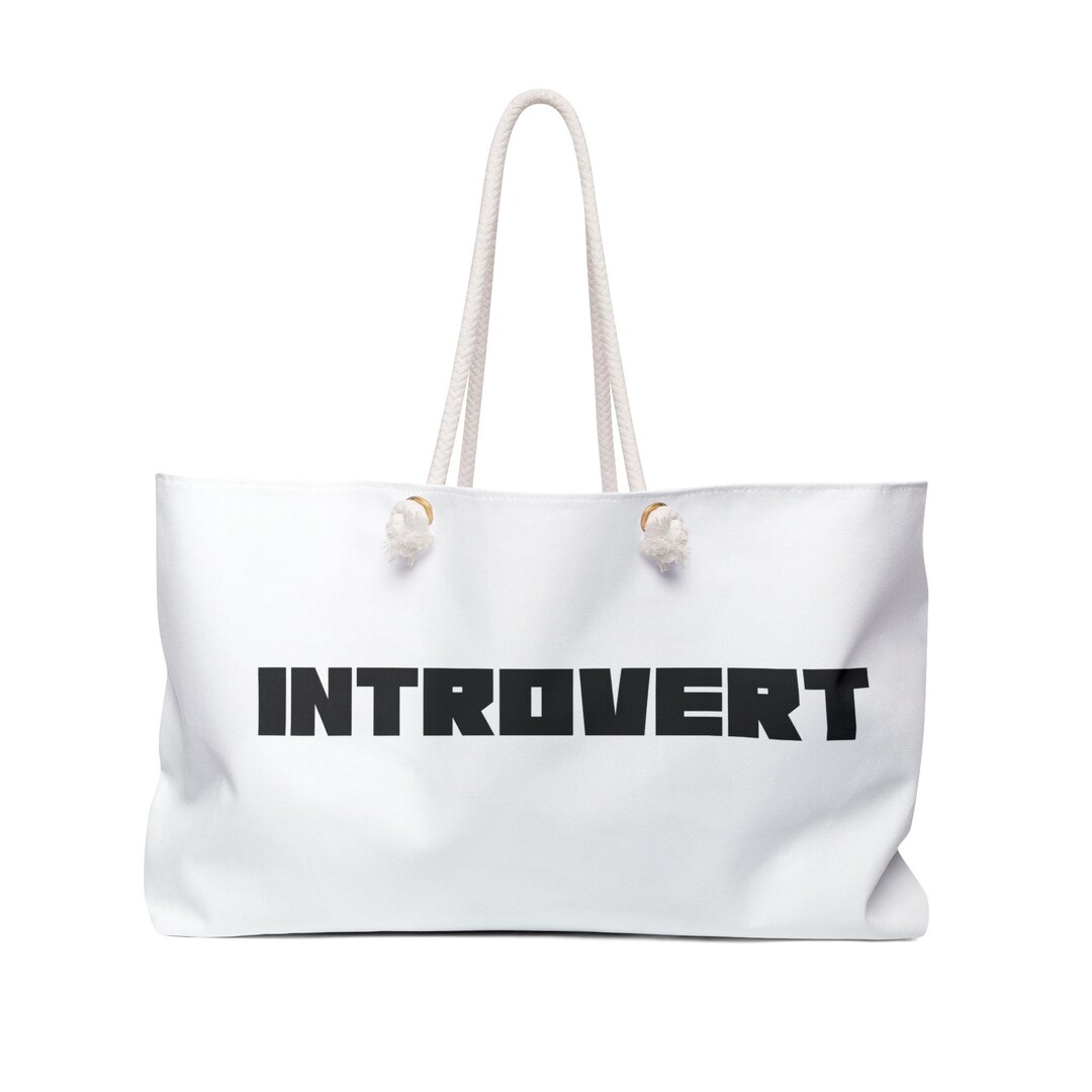 Introvert Weekender Bag | Bold Black Text, Minimalist Travel Tote - Etsy