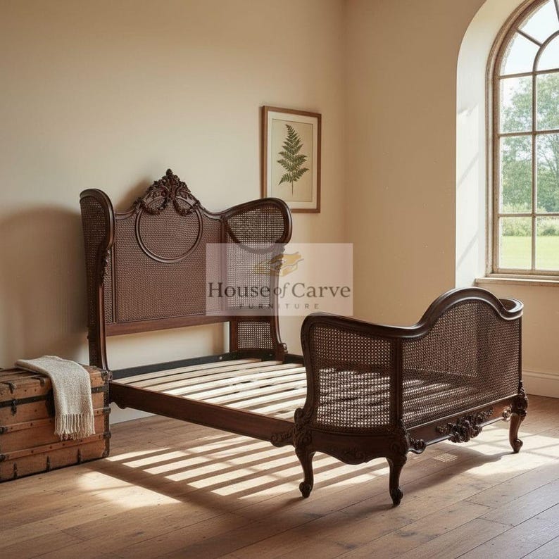 Modern Cane Canopy Bed | Solid Wood Four Poster Bed | Rattan Bed Frame ...