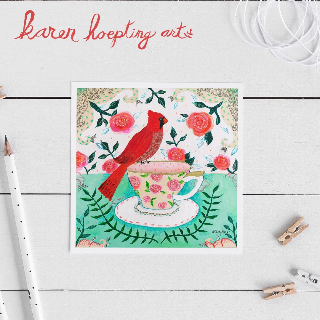 Cardinal Card, Red Bird Card, 5x5, Blank Greeting Card, Cardinal ...