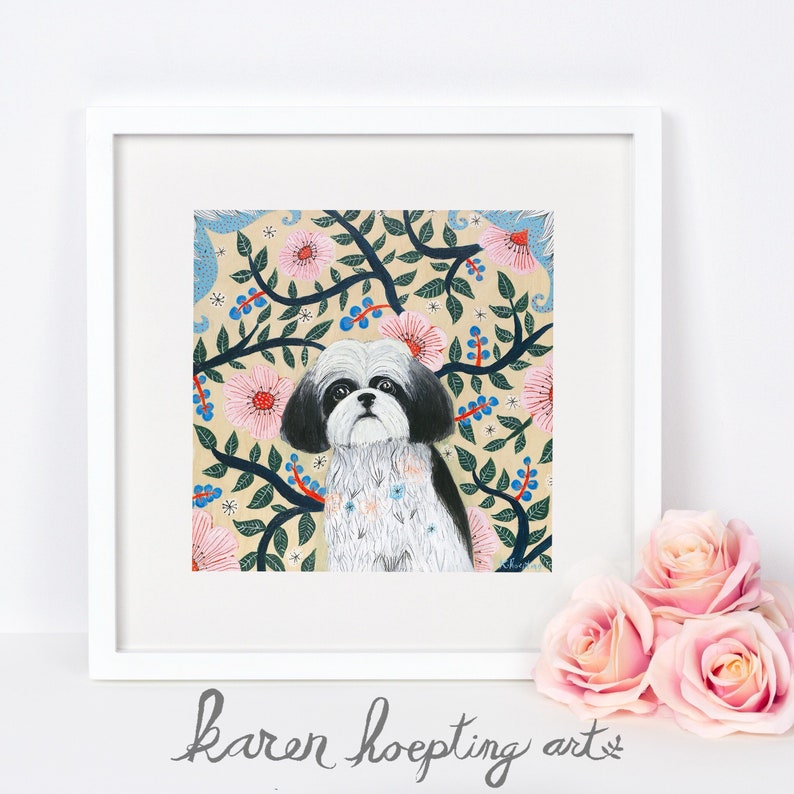 Shih Tzu Art Dog Art Print 10 X 10 Whimsical Shih Tzu | Etsy