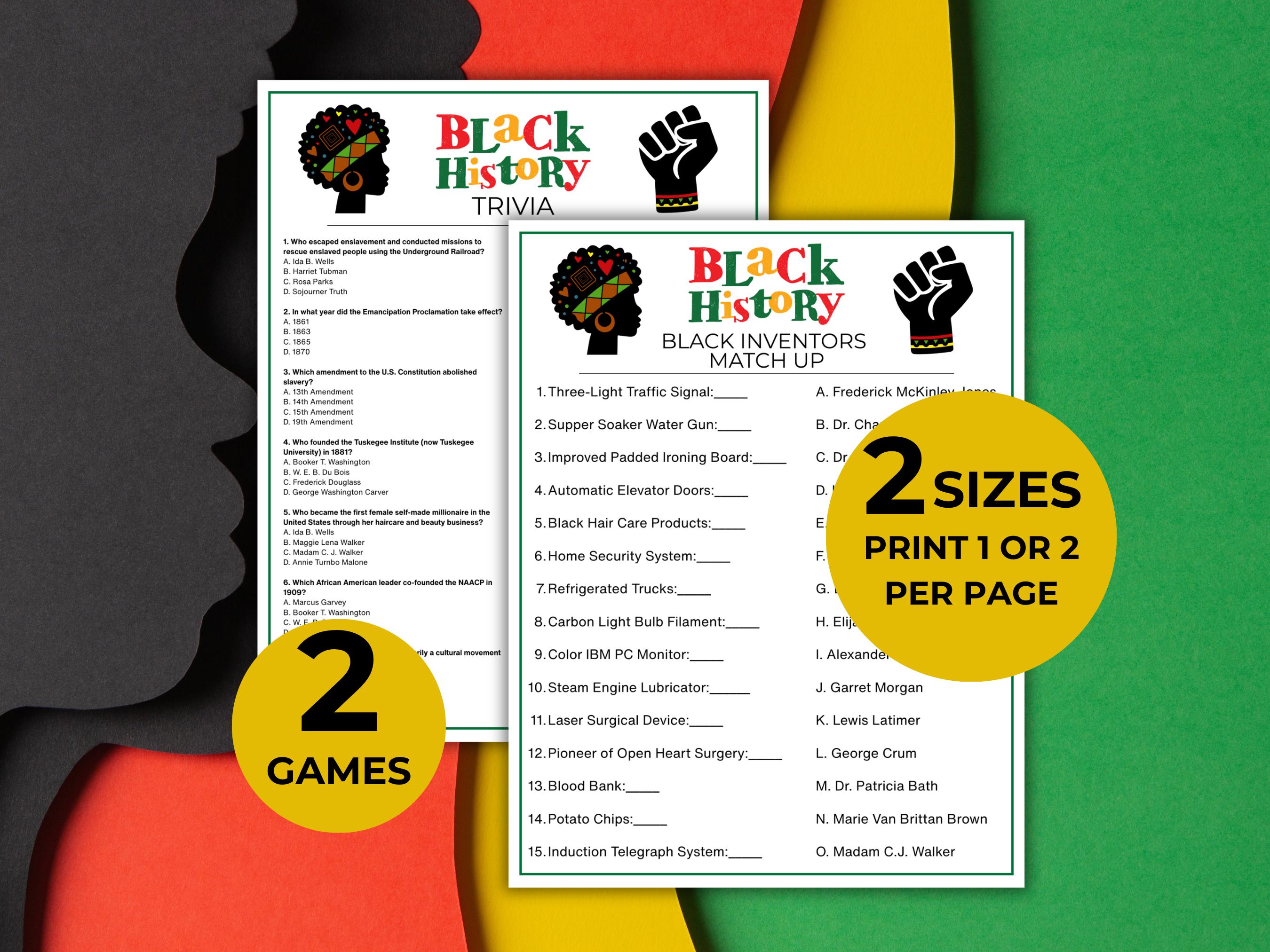 Black History Trivia Games Printable, Black History Month Activity ...