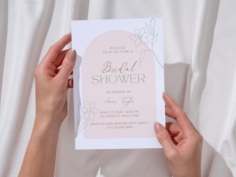 Blush Boho Bridal Shower Invitation Template, Minimalist Floral Bridal ...