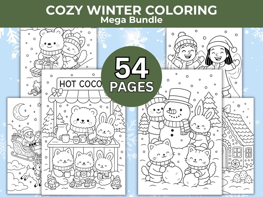 Christmas Coloring Pages Bundle, Winter Coloring Sheets, Cozy Coloring ...