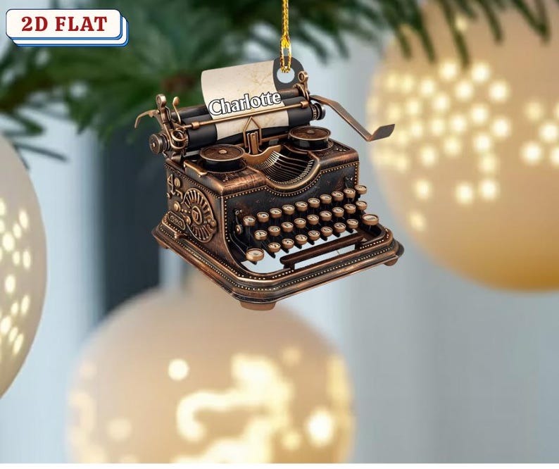 Personalized Vintage Typewriter Ornament, Custom Name Writer Gift ...