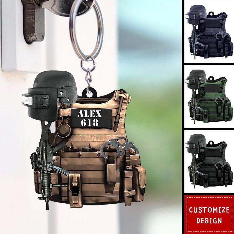 Personalized Police Bulletproof Vest 2D Keychain, Gift for Police ...