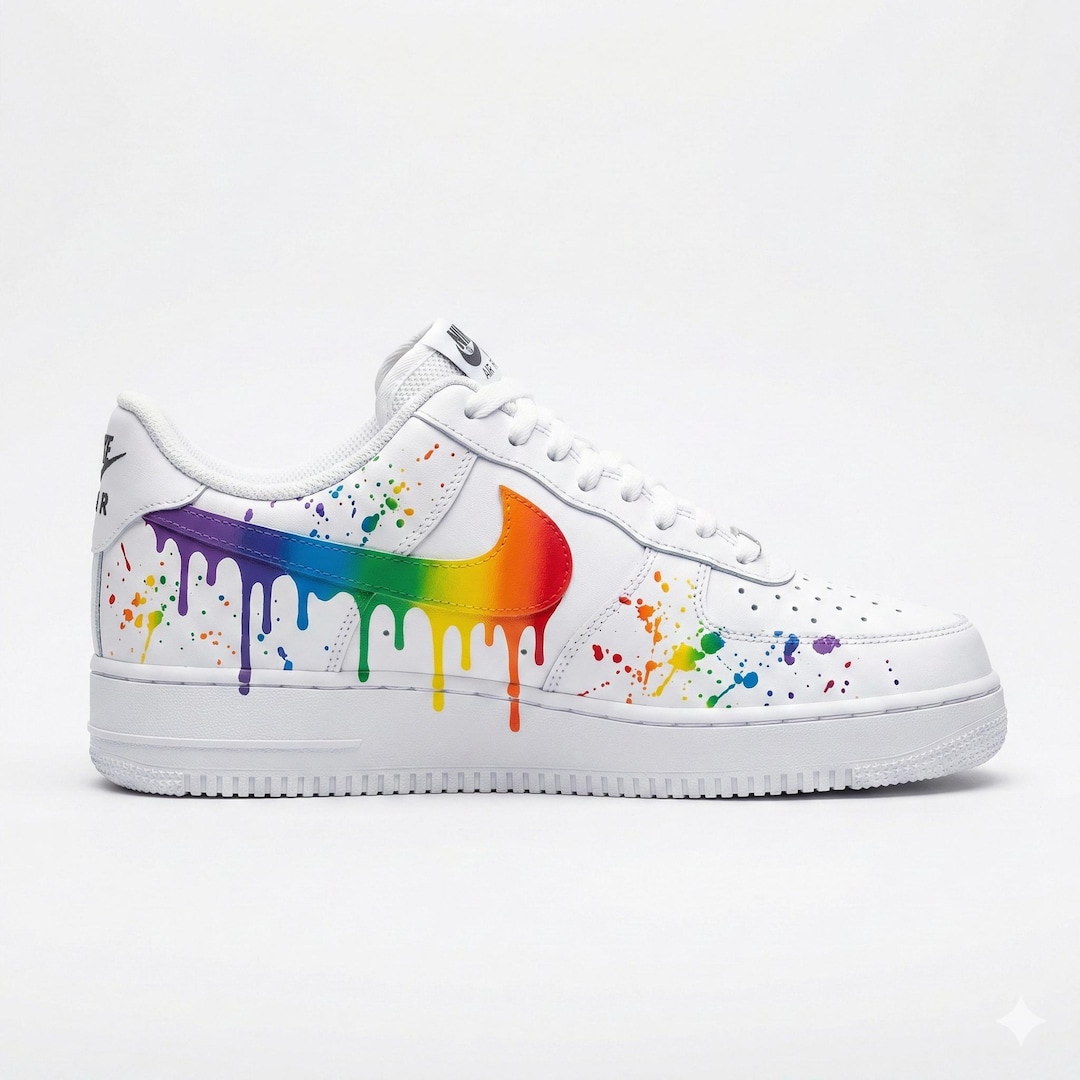 Custom Nike Air Force 1 Shoes | Rainbow Swoosh Paint Splatter | Pride ...