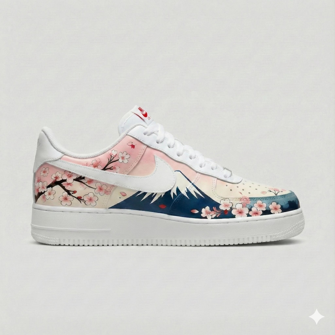 Custom Hand-painted Nike Air Force 1 Shoes | Cherry Blossom Mount Fuji ...
