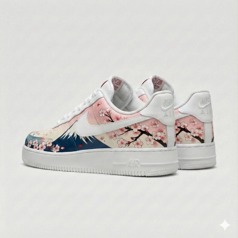 Custom Hand-painted Nike Air Force 1 Shoes | Cherry Blossom Mount Fuji ...