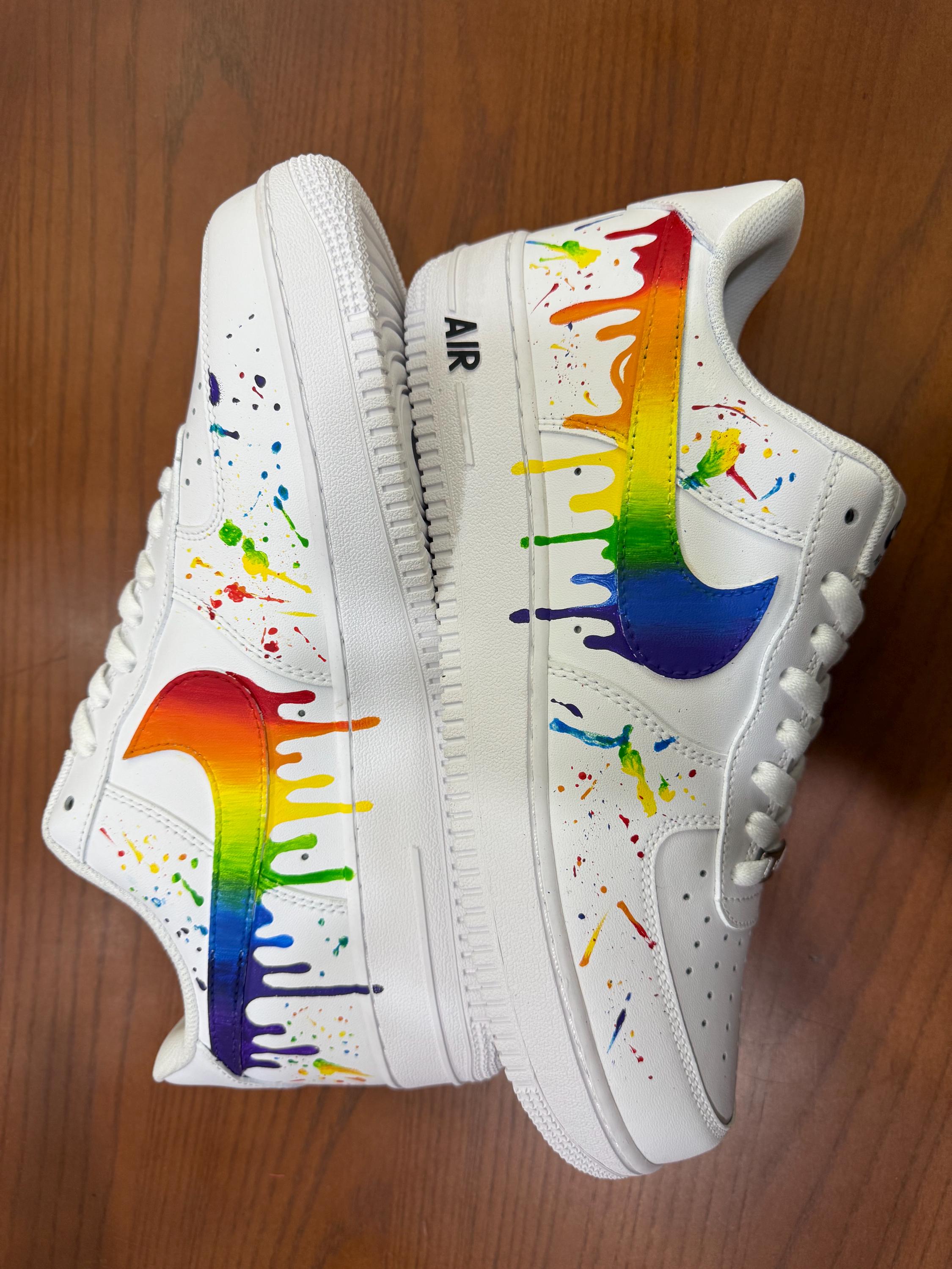 Custom Nike Air Force 1 Shoes | Rainbow Swoosh Paint Splatter | Pride ...