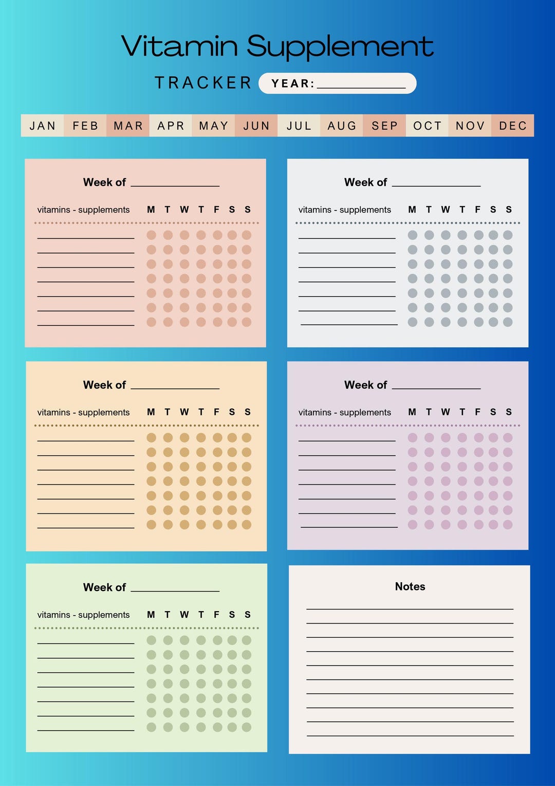 Colorful Vitamin Tracker: Editable Daily & Weekly Supplement Log - Etsy
