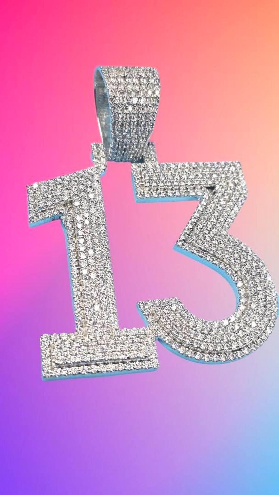 Tester Pass Moissanite Iced Out Number 13 Pendant 925 Sterling Silver ...