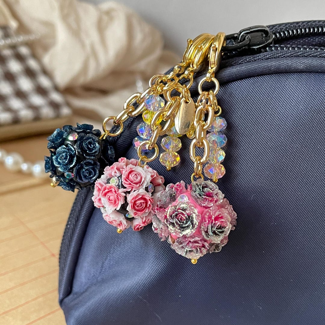 Vintage Rose Ball Zipper Pull | Flower Phone Charm Lanyard & Keychain ...