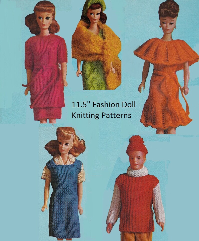 PDF 60s Fashion Doll Knitting Patterns Dress Jumper Sweater Turban ...