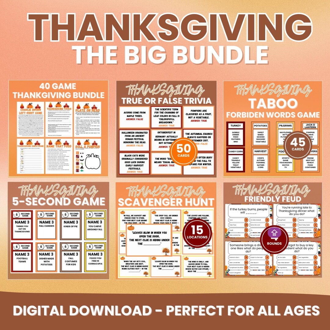 Ultimate Thanksgiving Party Games Printable Big Bundle | Fall Trivia ...