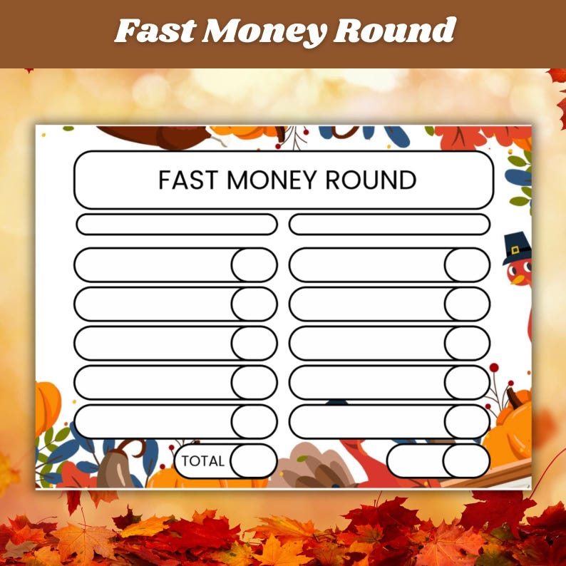 Thanksgiving Friendly Feud Game | Printable Party Game | Fast Money ...