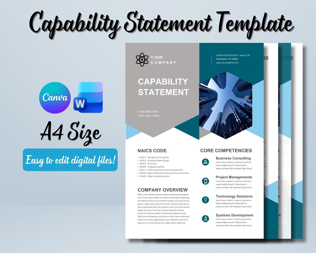 Editable Capability Statement Template Canva MS Word, Company Profile ...